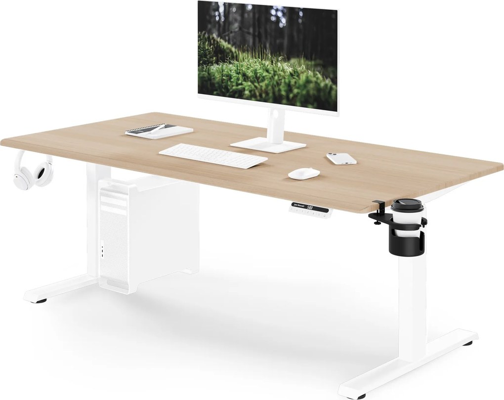 Elektrický stůl s nastavitelnou výškou ergonomický bílý/dub sonoma,1600x800 mm: ARIA