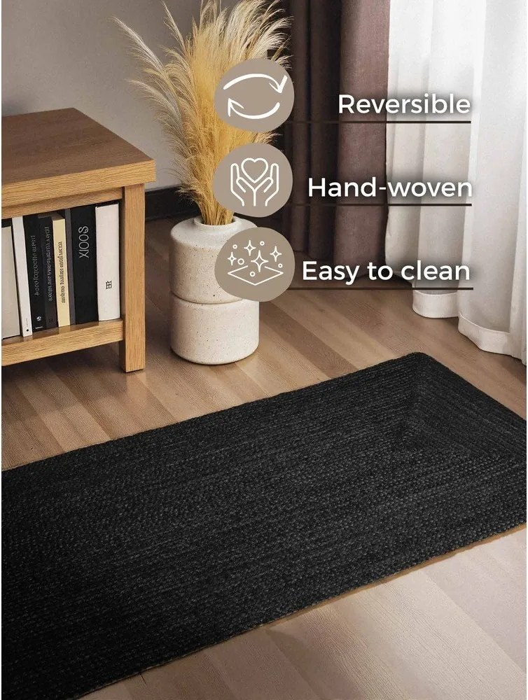 Černý oboustranný/ručně tkaný jutový běhoun 80x200 cm Juno – Hanse Home
