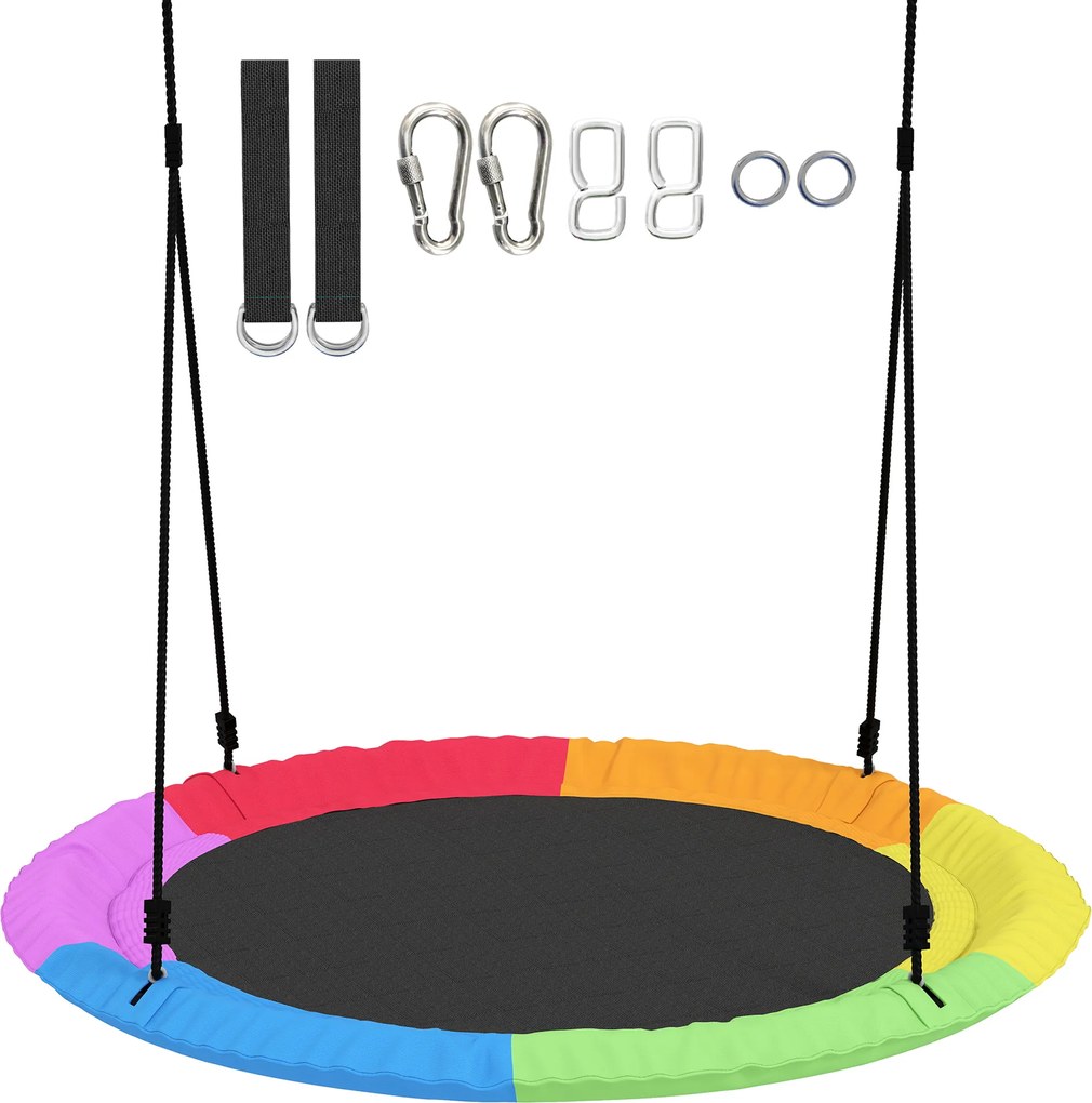 Houpačka Nest Výškově nastavitelná závěsná houpačka Ø 120 cm do 300 kg pro děti od 3 do 8 let, 120 x 120 x 180 cm Pestrobarevná barva