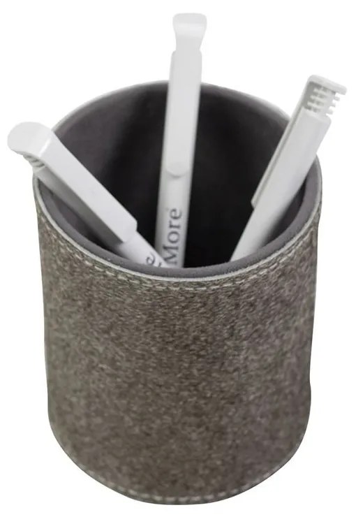 Šedý kožený stojan na tužky z kravské kůže - Ø 9*10cm