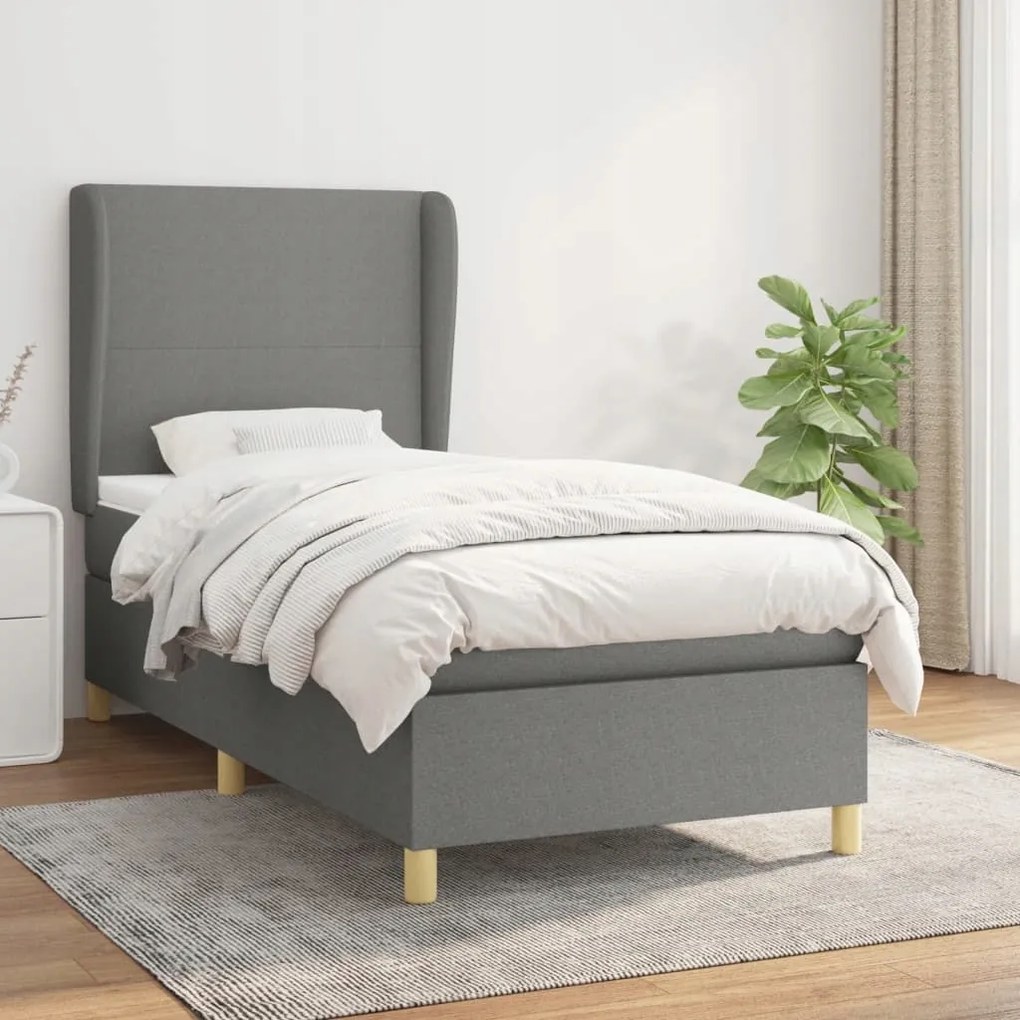 Box Spring Postel S Matrací Textil Tmavě Šedá Hladký design 90 x 200 cm
