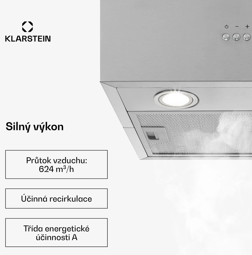 Klarstein Structura, digestoř, 90 cm, ostrůvková, 624 m³/h, A, LED, nerezová ocel, stříbrná