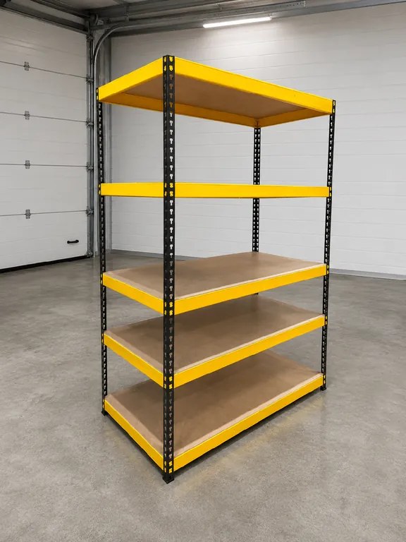 Fistar Regál 216x140x80 cm PROFESIONÁLNÍ lakovaný 5-policový, nosnost 2000 kg - ČERNO-ŽLUTÝ