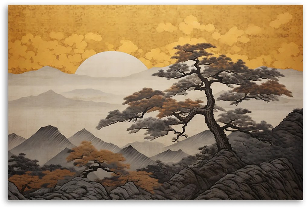 Gario Obraz na plátně Japonská krajina se zlatou oblohou Rozměry: 60 x 40 cm