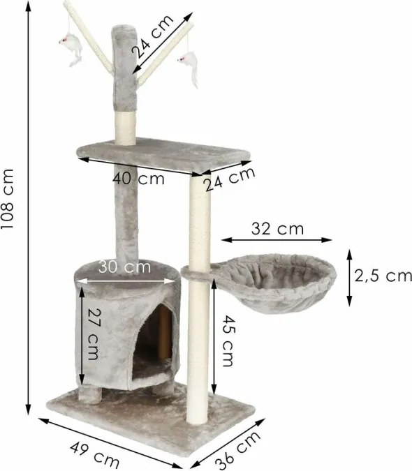 Škrabadlo pro kočky - Domeček s postelí 4 patra 108 cm SPRINGOS PA1037