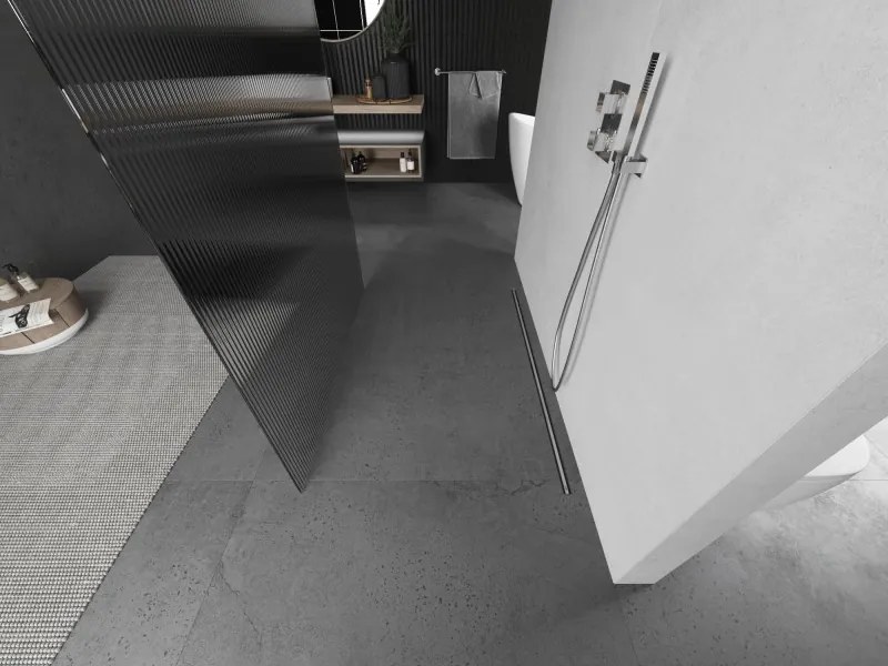 Mexen Kioto, sprchová zástěna Walk-In 110 x 200 cm, 8mm sklo s žebrovým vzorem, broušená ocel profil, 800-110-002-97-09