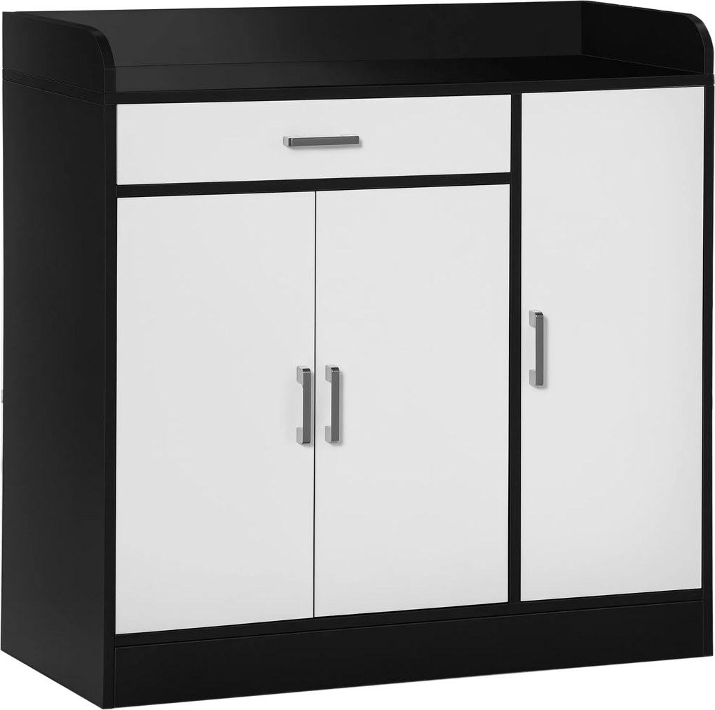 HOMCOM Moderní kuchyňská skříň z MDF se 2 skříňkami, 1 zásuvkou a nastavitelnými policemi, 90x40x90 cm, Černá a bílá | Aosom