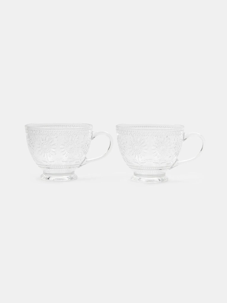 Sinsay - Skleněné šálky s reliéfním květinovým vzorem 2 pack - clear