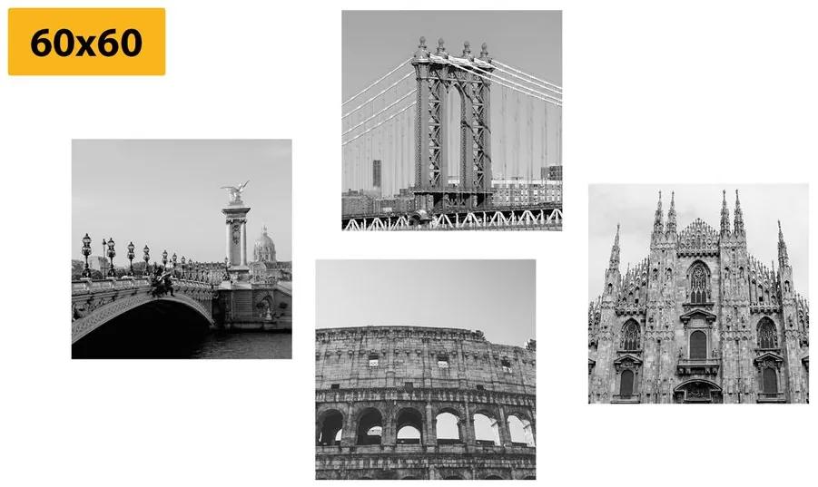 Set obrazů města v černobílém provedení Varianta: 4x 40x40