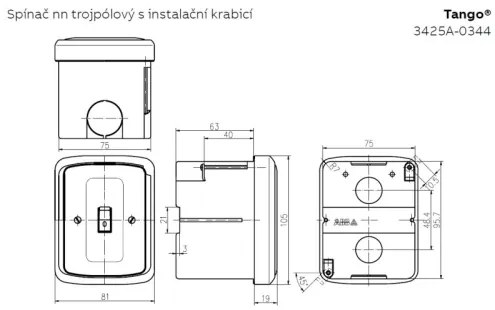 ABB Tango spínač sporáková kombinace zapuštěná 16A 400V 3P bílá 3425A-0344 B