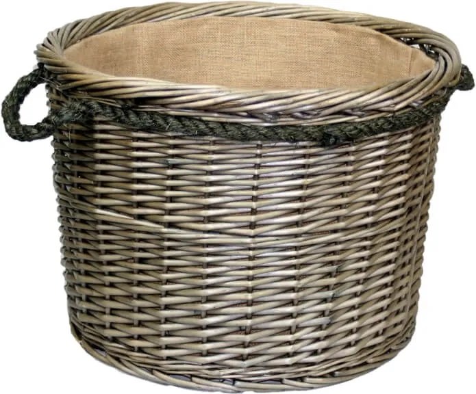 Willow Direct Proutěný koš na dřevo antique kulatý velký - lano - juta - pr.55 cm