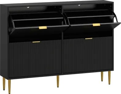 HOMCOM botník pro 20 párů s 4 sklápěcími zásuvkami, žebrovanými dveřmi a nastavitelnými policemi, 105x24x91,5 cm, černý