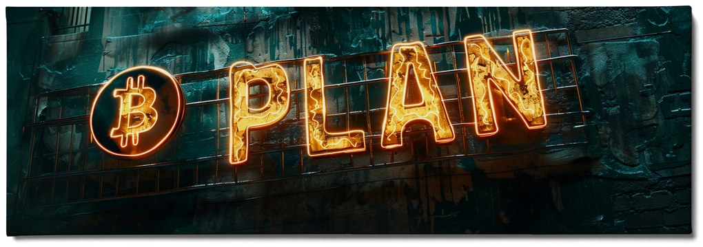 Obraz na plátně - Bitcoin B Plan Neon Sign FeelHappy.cz Velikost obrazu: 180 x 60 cm