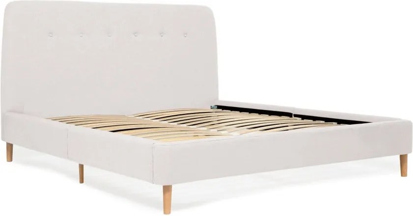 Světle šedá dvoulůžková postel s dřevěnými nohami Vivonita Mae, 140 x 200 cm
