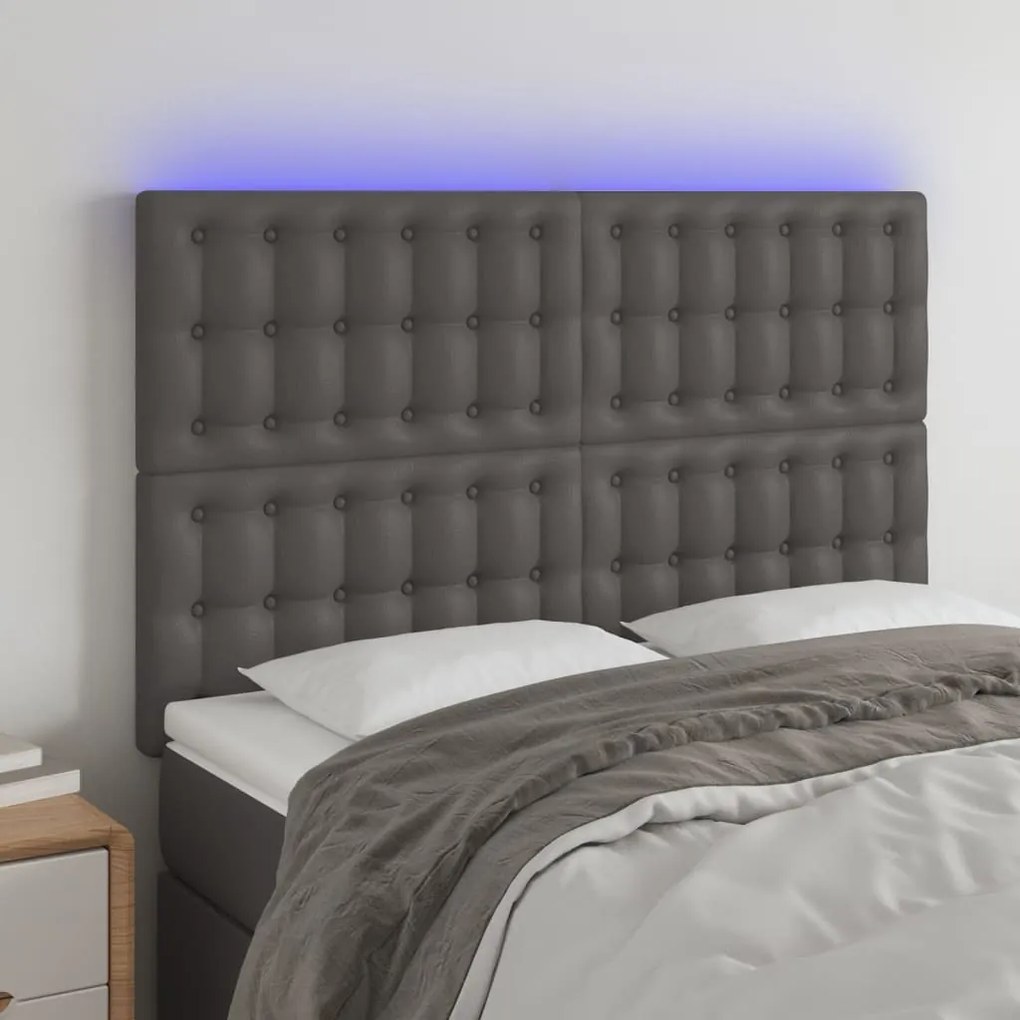 Čelo postele s LED šedé 144x5x118/128 cm umělá kůže