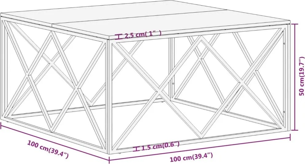 vidaXL Konferenční stolek nerezová ocel a pražcové dřevo [349982] Barva: zlatá