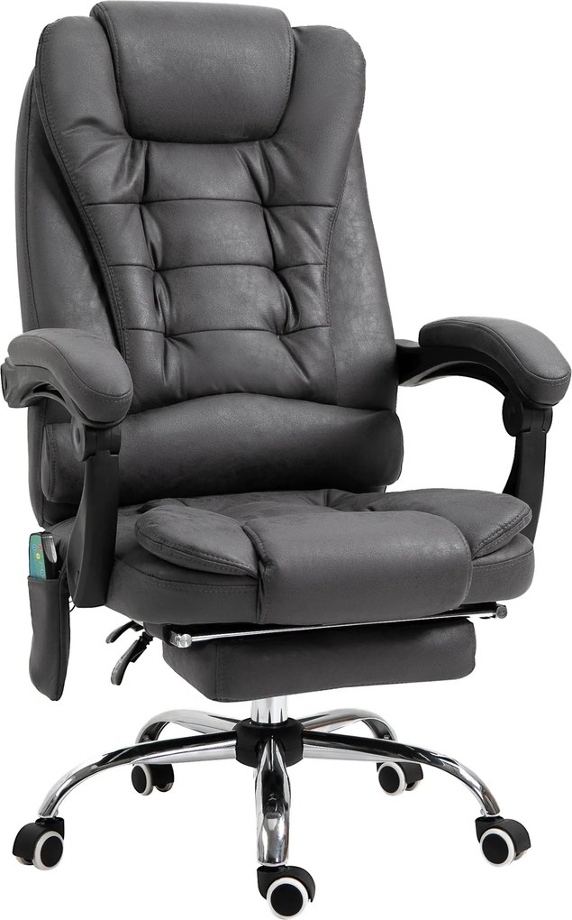 Vinsetto kancelářská židle s masážní funkcí, ergonomická počítačová židle s opěrkou a vyhříváním, výškově nastavitelná židle s podnožkou, boční kapsou