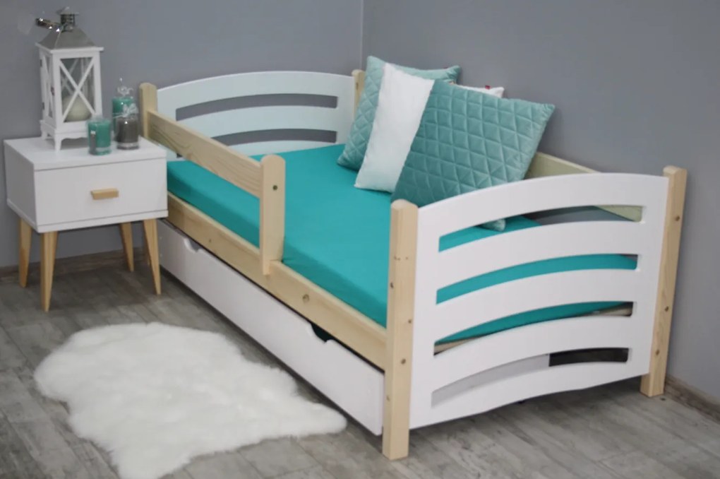 Dětská postel MELA 80 x 160 cm bílá/borovice Matrace: Matrace EASYSOFT 8 cm, Rošt: S lamelovým roštem
