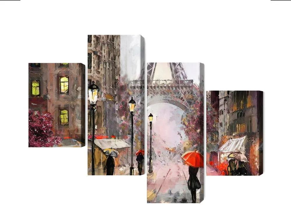 Vícedílný obraz Pohled Na Ulici Paříže Jako Malované Nedostatek Nedostatek Plátno Canvas 240x150