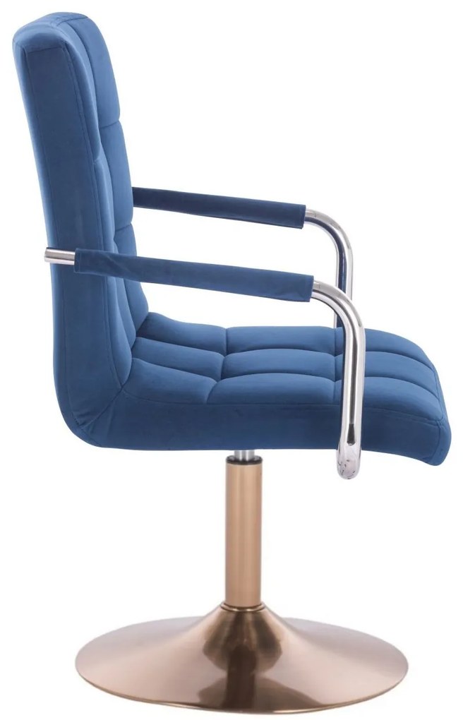 LuxuryForm DESIGN Otočná židle VERONA VELUR na zlatém talíři - modrá