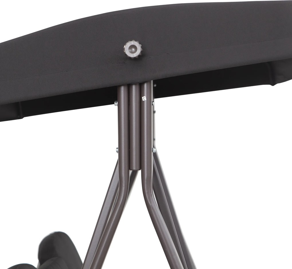 Třímístná zahradní houpačka Outsunny Hollywood se sluneční stříškou a polštáři, kov a polyester, černá, 116 x 206 x 183 cm |