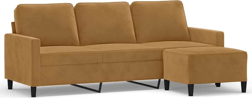 3místná pohovka s podnožkou hnědá 180 cm samet 3201062