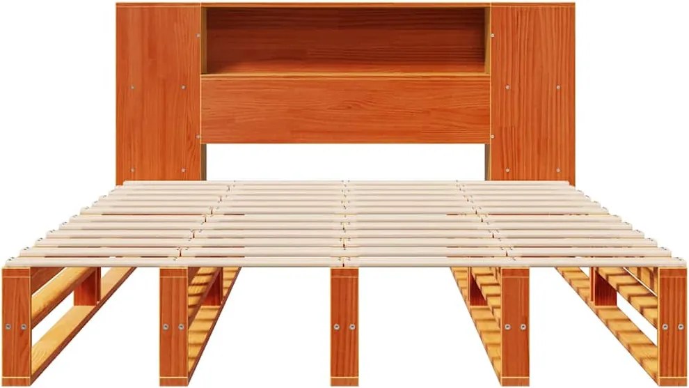Postel s knihovnou bez matrace hnědá 150 x 200 cm masivní dřevo 3323880