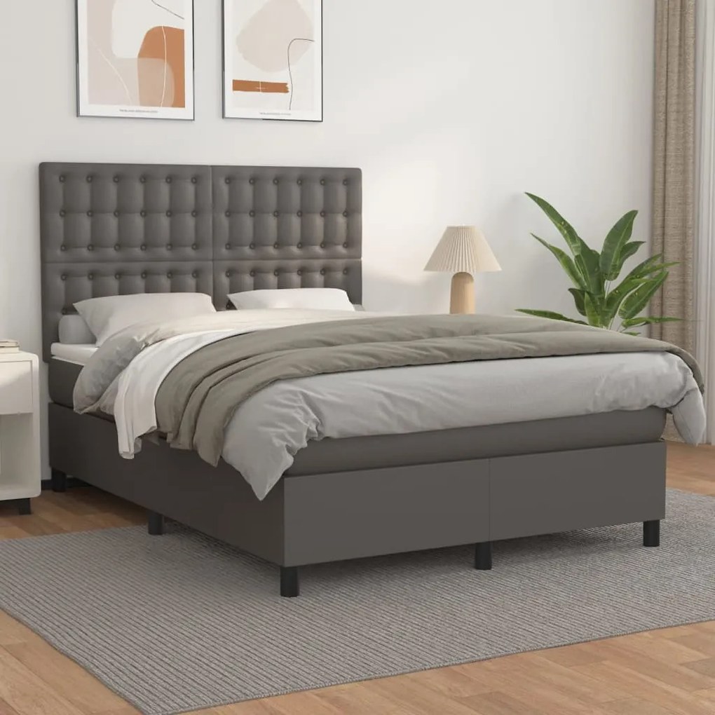 Box spring postel s matrací šedá 140 x 190 cm umělá kůže 3142843