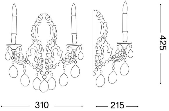 Ideal Lux - Křišťálové nástěnné svítidlo GIOCONDA 2xE14/40W/230V stříbrná