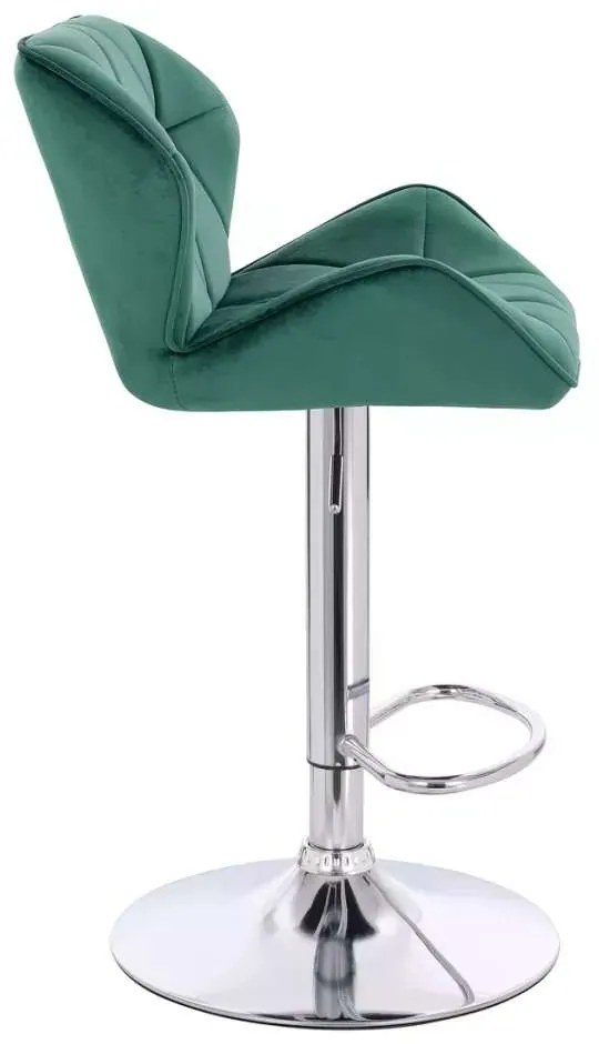 LuxuryForm DESIGN Barová židle MILANO VELUR na stříbrné kulaté podstavě - zelená