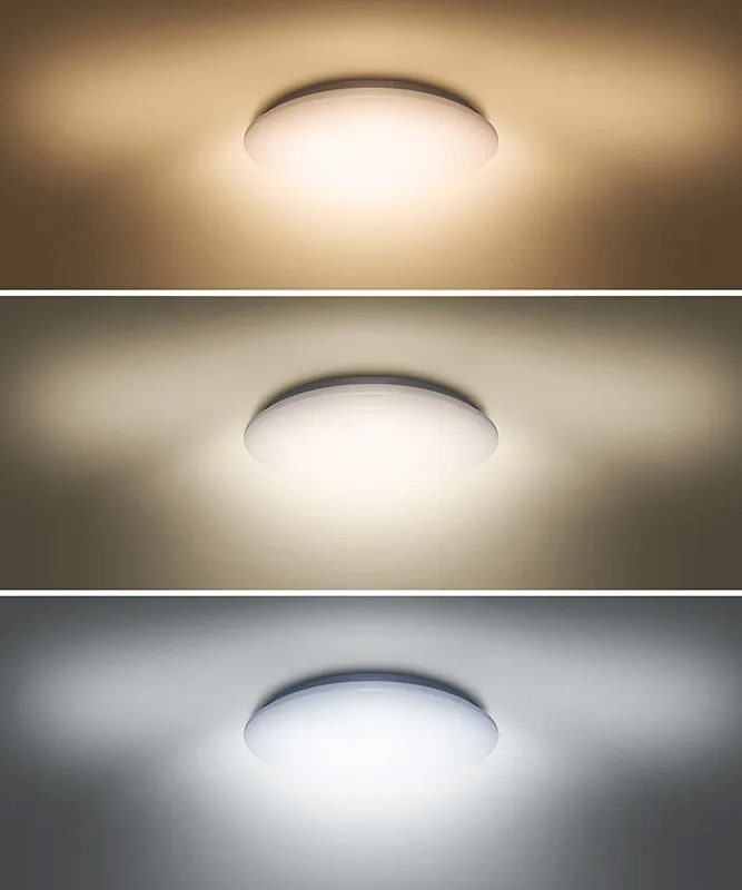 Solight LED stropní světlo Plain, 3CCT, 24W, 1920lm, 3000K, 4000K, 6000K, kulaté, 38cm