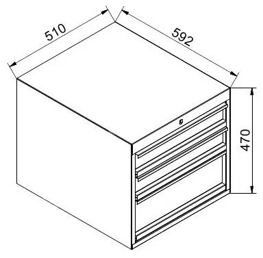 Závěsný dílenský box na nářadí k pracovním stolům GÜDE, 3 zásuvky, zámek, 510 x 592 x 470 mm, modrá / šedá