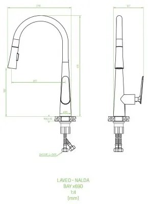 Laveo Nalda, kuchyňská baterie stojící h-415, černá, LAV-BAY_769D