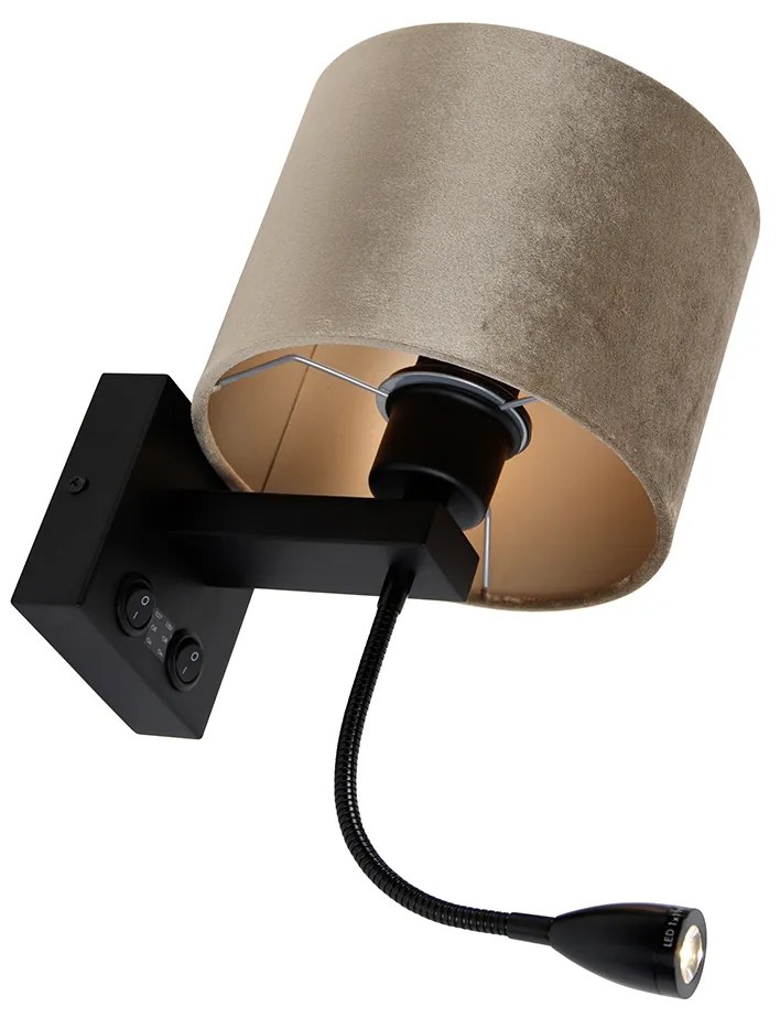 Nástěnná lampa černá s taupe sametovým stínítkem 18 cm - Brescia Combi