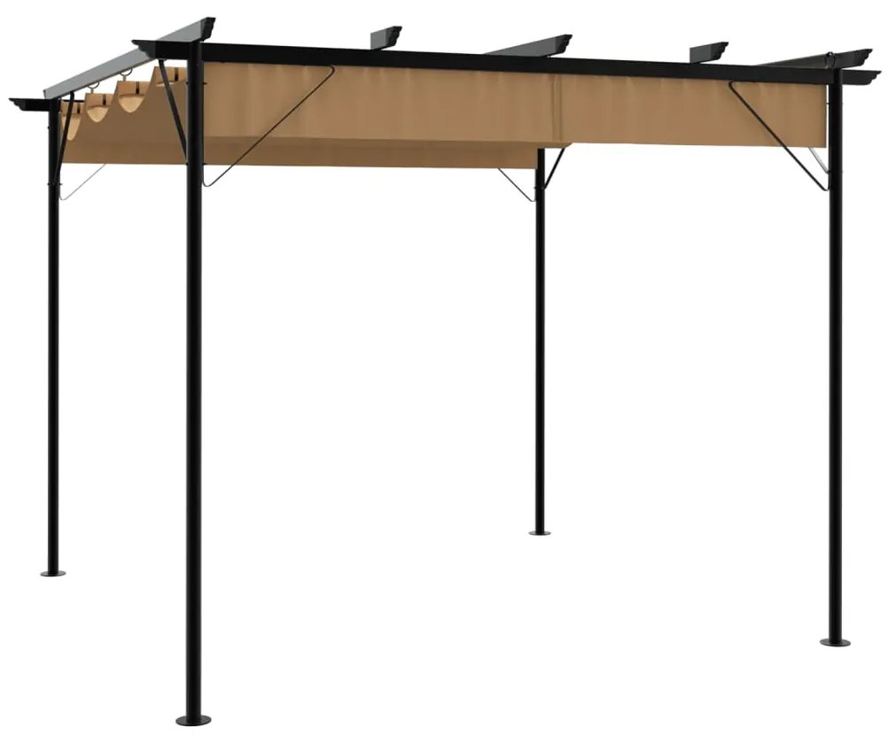 Pergola se zatahovací střechou taupe 3 x 3 m ocel 180 g/m²