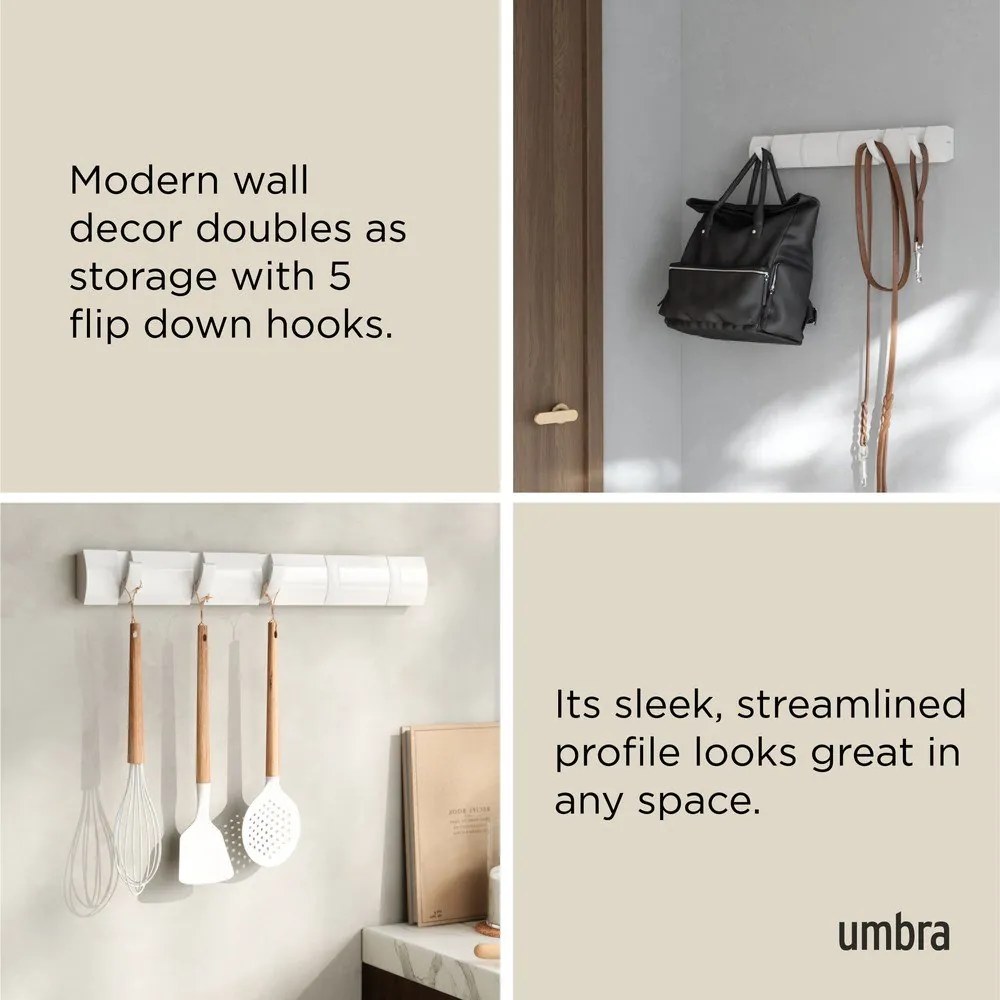 Matně bílý nástěnný věšák z borovicového dřeva 51 cm Flip – Umbra