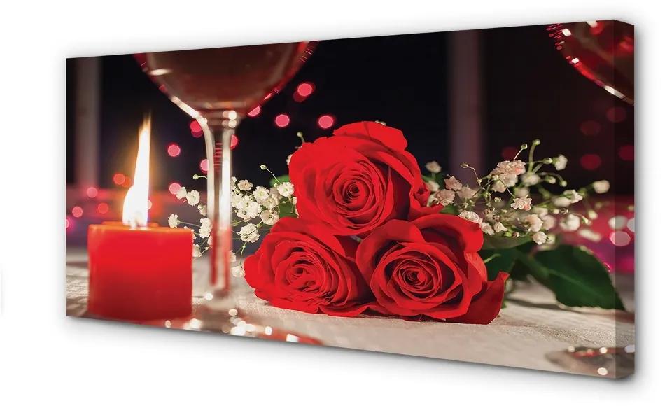 Obrazy na plátně Růže svíčka sklo 100x50 cm
