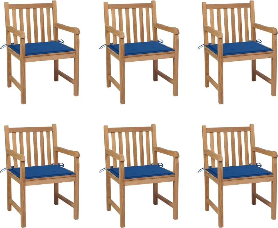Zahradní židle 6 ks královsky modré podušky masivní teak 3073041