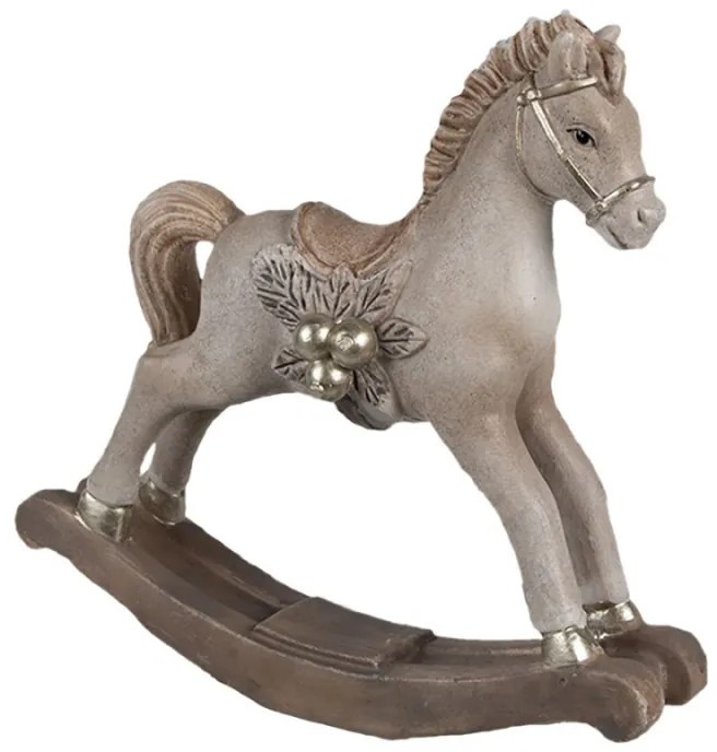Dekorativní figurka hnědý houpací koník s cesmínou – 17x5x16 cm