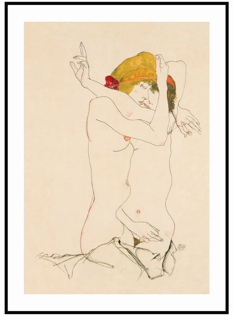 Plakát Egon Schiele - Dvě objímající se ženy A4 (21 x 29,7 cm)