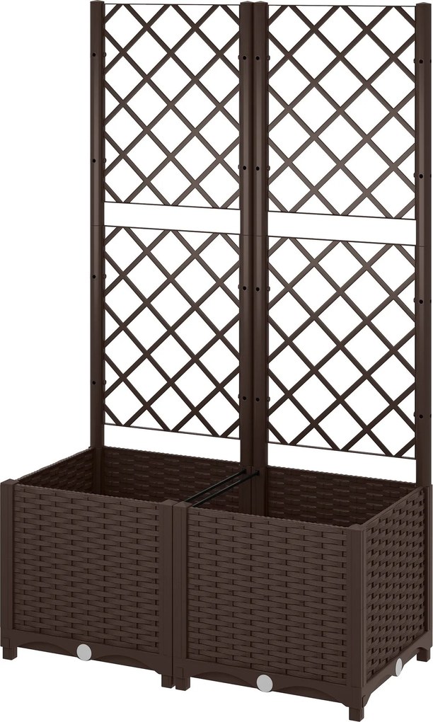 Outsunny Velký venkovní květináč s mřížkou a drenážními otvory pro popínavé rostliny, stojan pro zahradu, terasu 80x40x135 cm Hnědý