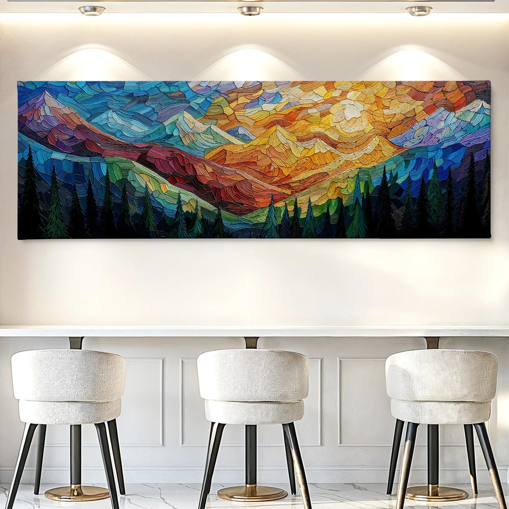 Obraz na plátně - Když slunce hory hladí FeelHappy.cz Velikost obrazu (šířka x výška): 180 x 60 cm