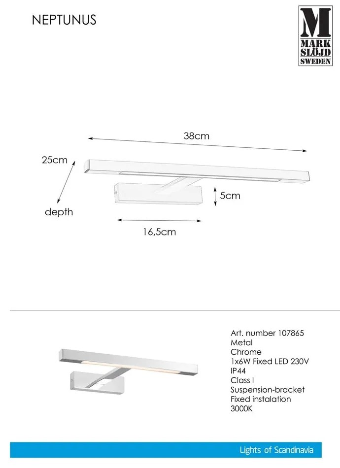LED nástěnné svítidlo ve stříbrné barvě (délka 38 cm) Neptunus – Markslöjd