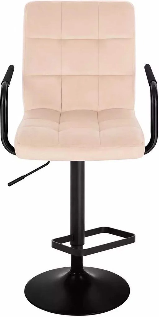 LuxuryForm DESIGN Barová židle VERONA BLACK VELUR na černé kulaté podstavě - krémová