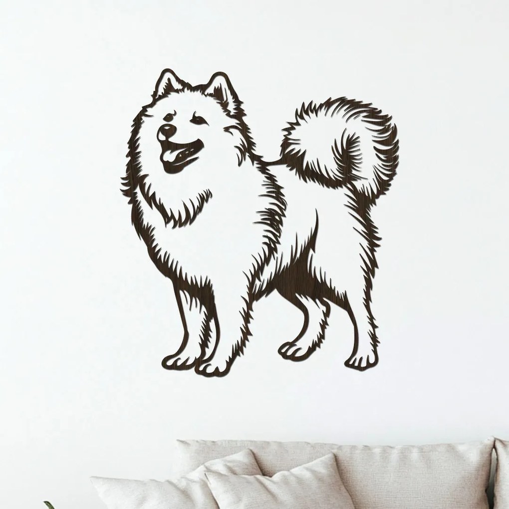dřevo života Dřevěný obraz psa SAMOJED Zvolte rozměr (cm): 36x40, Zvolte barvu dekoru: Černá