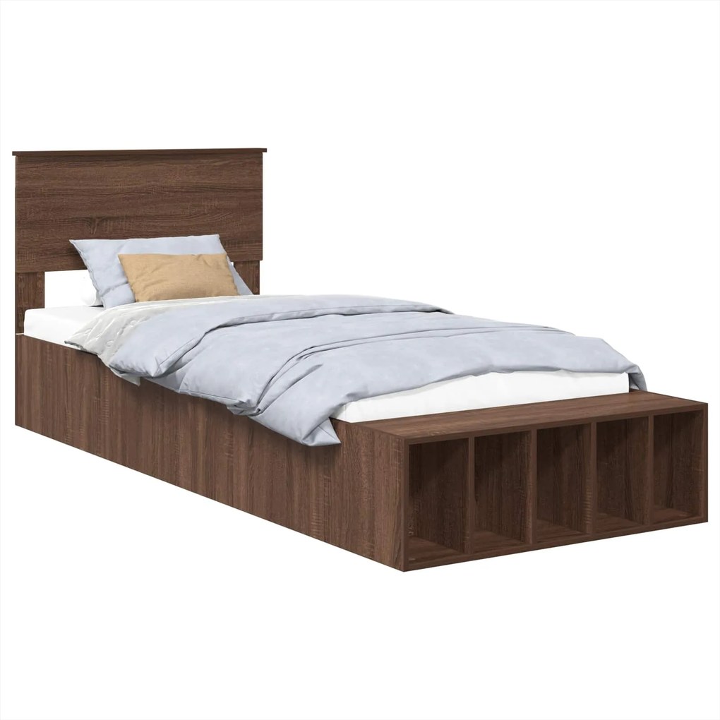 Rám postele s policí Hnědý dub 75 x 190 cm Kompozitní dřevo 3408423