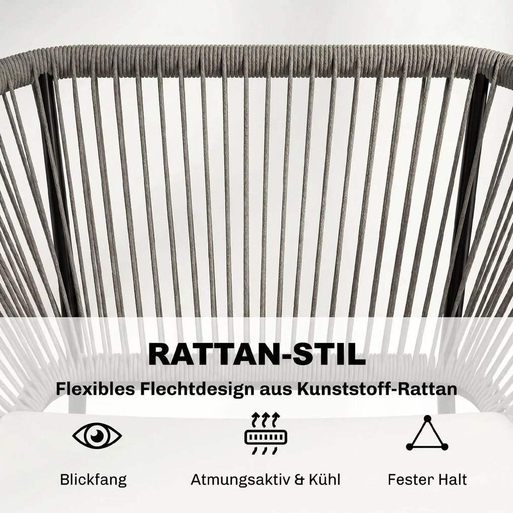 Zahradní set nábytku 3 ks – 2 křesla + stolek, ratanový balkonový set, skleněná deska, polstry, tmavě šedý
