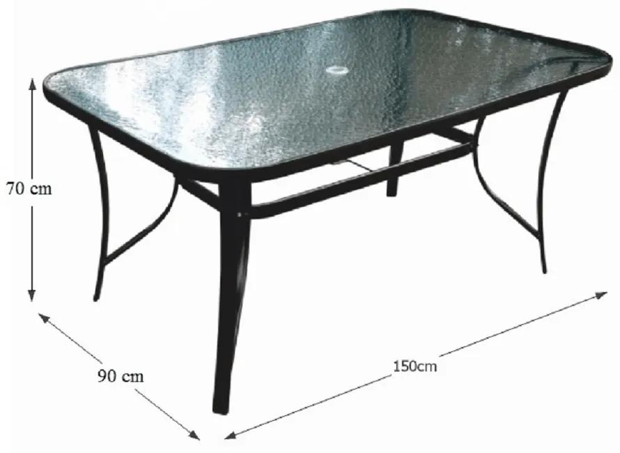 Zahradní jídelní stůl PASTER ocel černý lak a tvrzené sklo