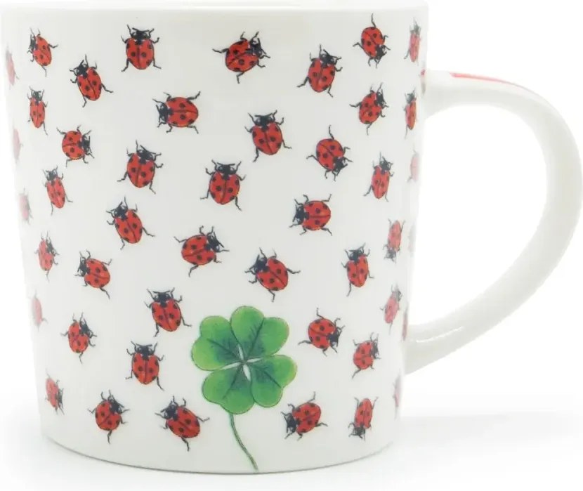 Porcelánový hrnek Berušky, 400 ml – hrnek se čtyřlístky a beruškami pro štěstí v dárkovém balení