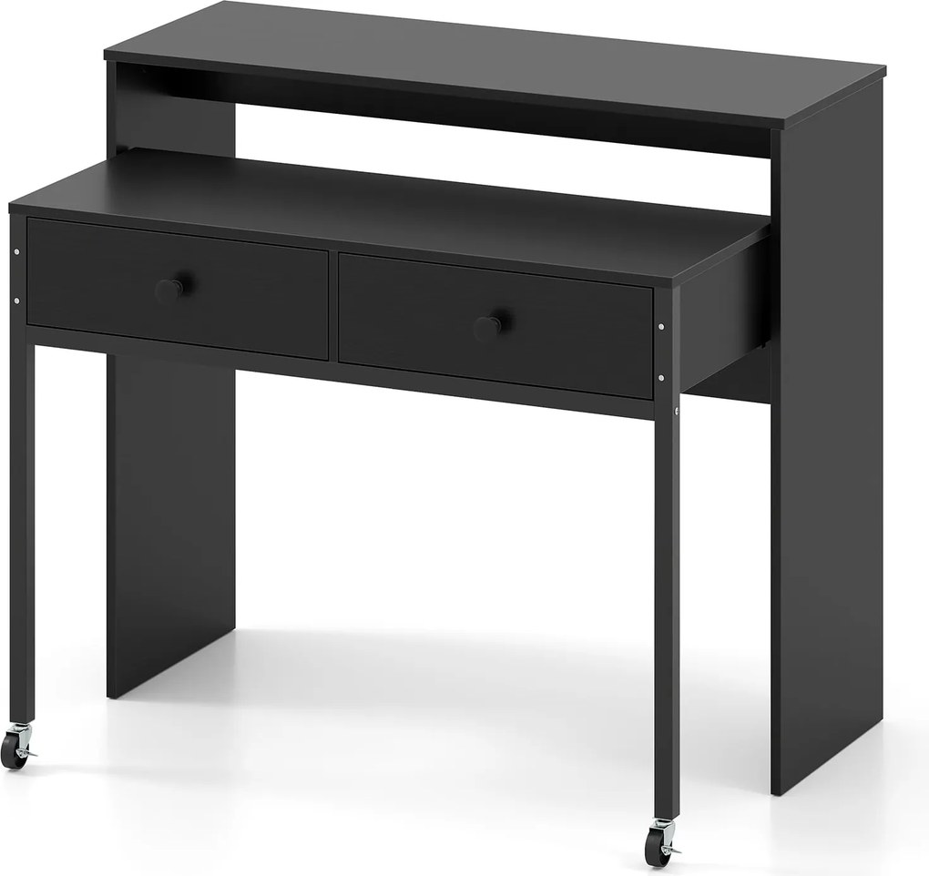 Costway Rozkládací stolek malý s 2 zásuvkami a kolečky – 100 – 100 × 63 × 88 cm
